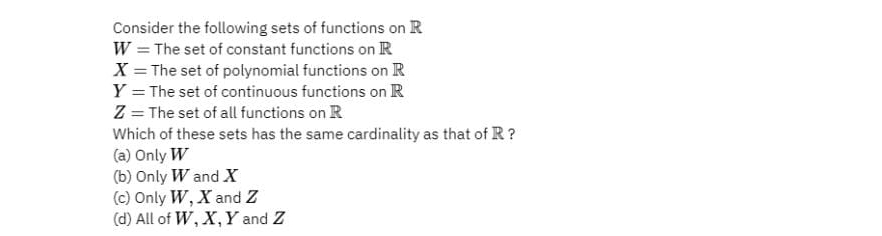 Solved Consider the following sets of functions on RW= ﻿The | Chegg.com