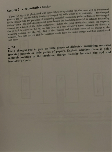 Solved Section 2: electrostatics basicsIf Jour rub a glass | Chegg.com