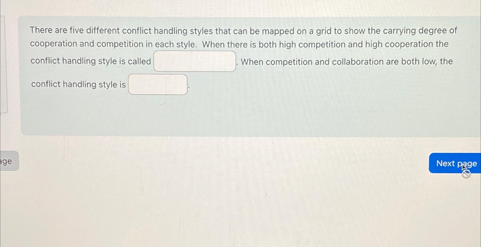 Solved There are five different conflict handling styles | Chegg.com