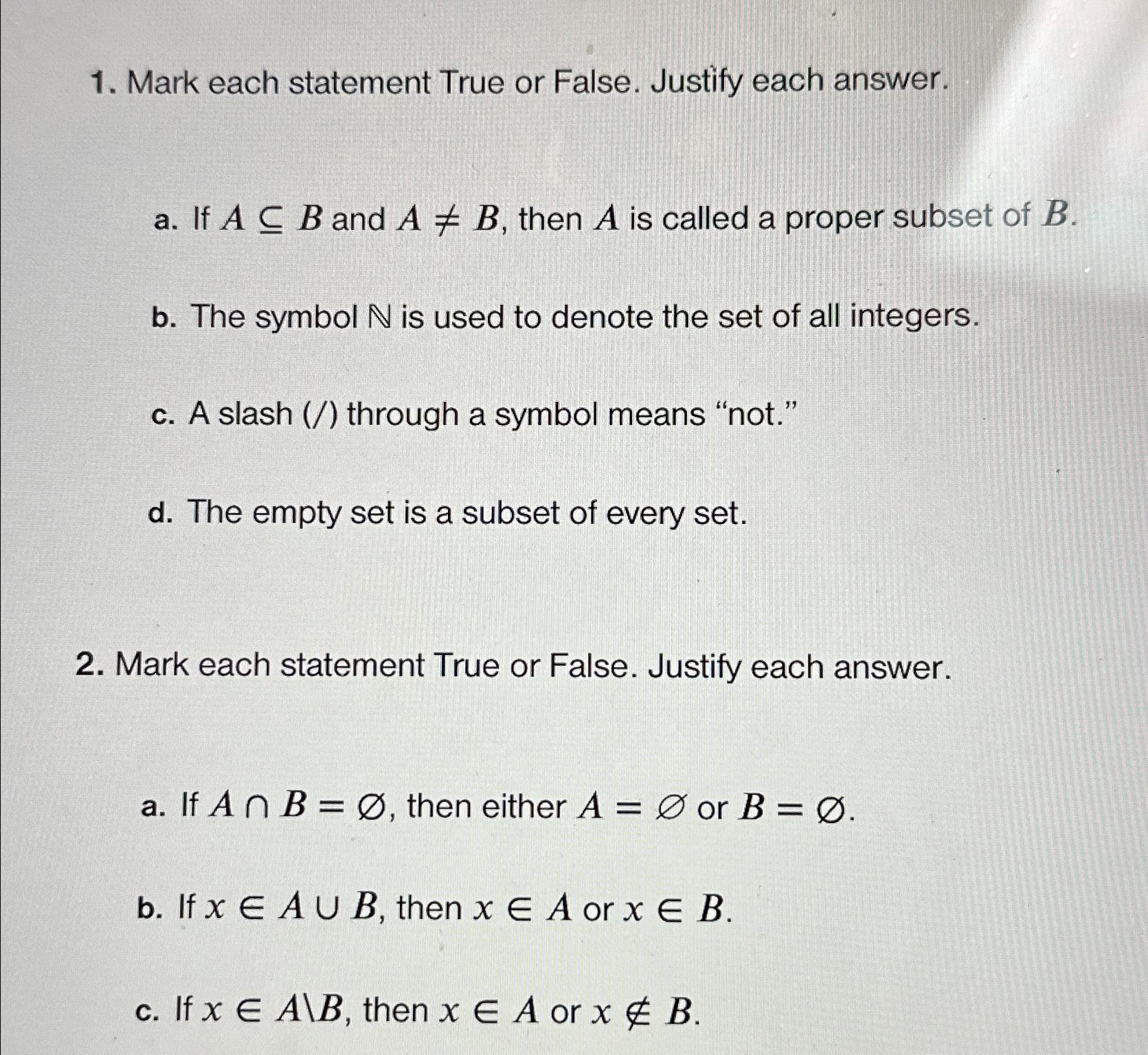 Solved Mark each statement True or False. Justify each | Chegg.com