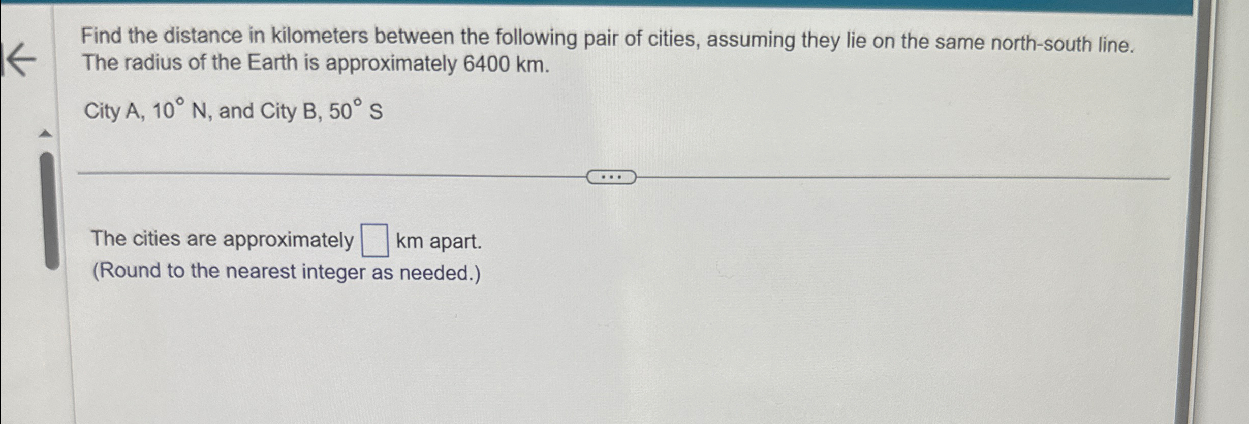 Solved Find the distance in kilometers between the following | Chegg.com