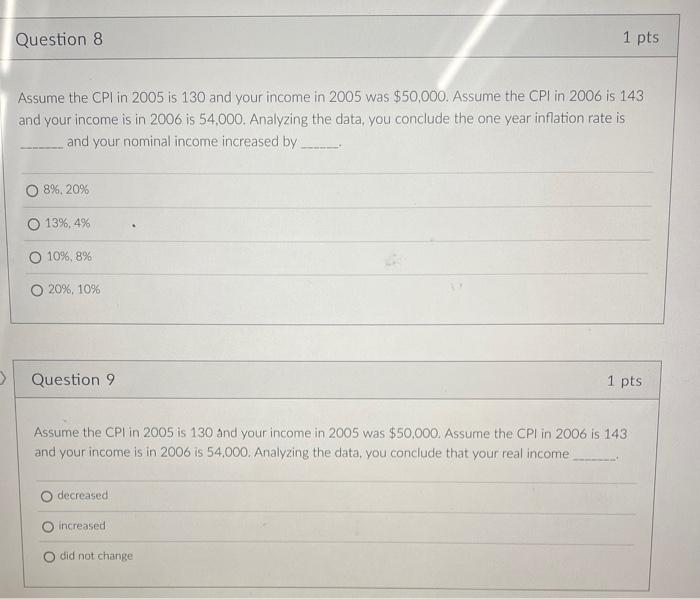 Solved Assume the CPI in 2005 is 130 and your income in 2005 | Chegg.com