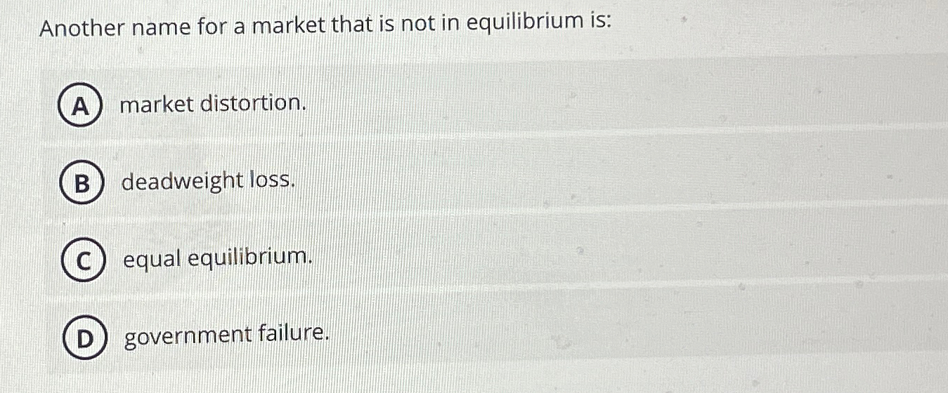 Solved Another name for a market that is not in equilibrium | Chegg.com