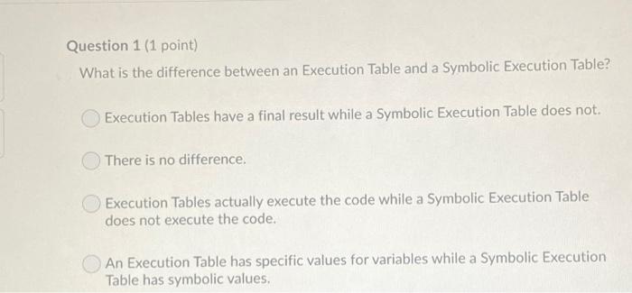 Solved 1.what is the difference between an execution table | Chegg.com