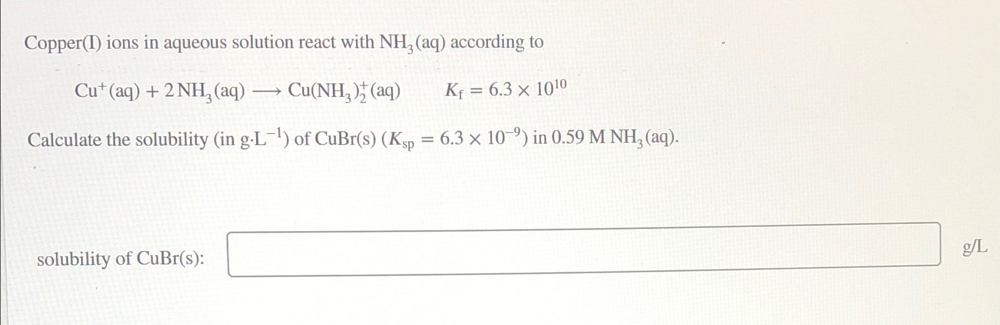 Solved Copper(I) ﻿ions in aqueous solution react with | Chegg.com