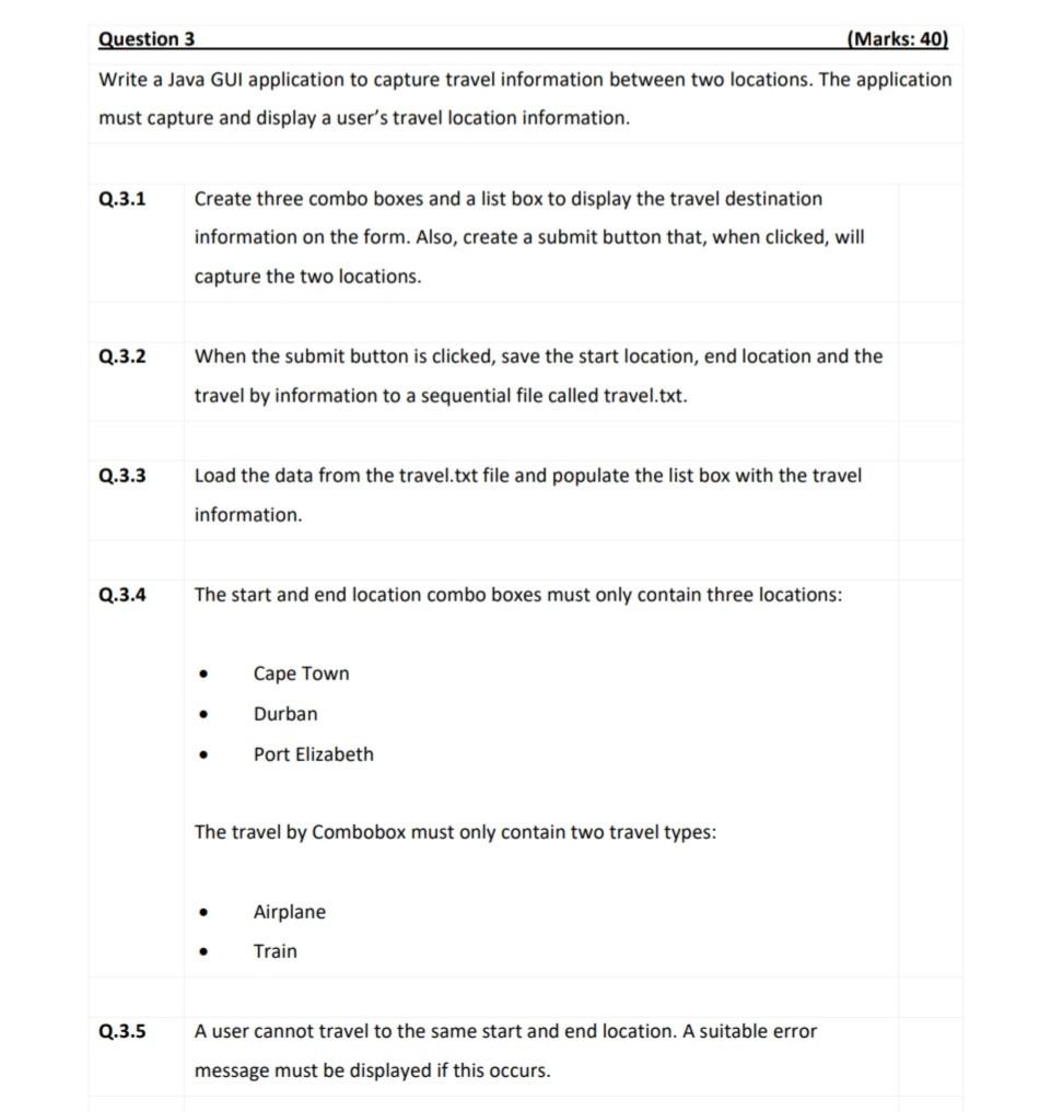 Solved Write a Java GUI application to capture travel | Chegg.com