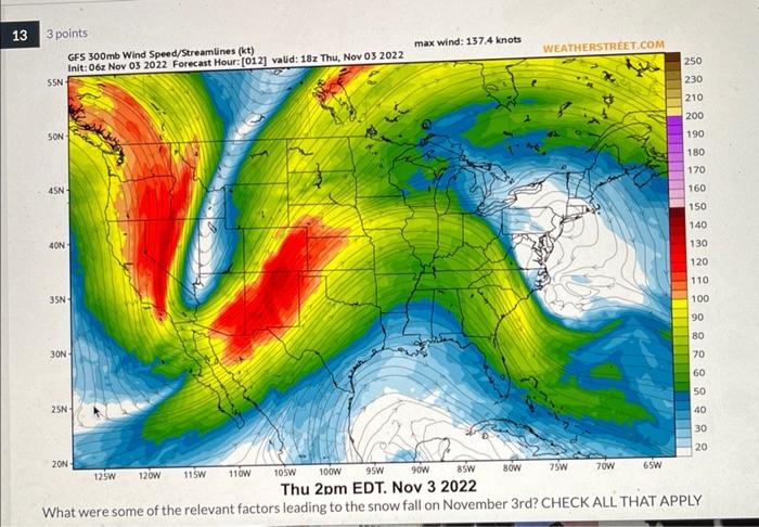 Solved 13 3 points GFS 300mb Wind Speed/Streamlines (kt) | Chegg.com