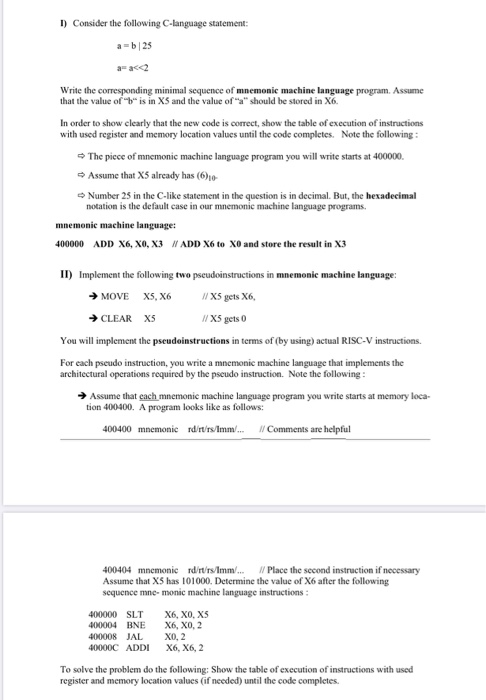 1) Consider the following C-language statement: a = b | Chegg.com