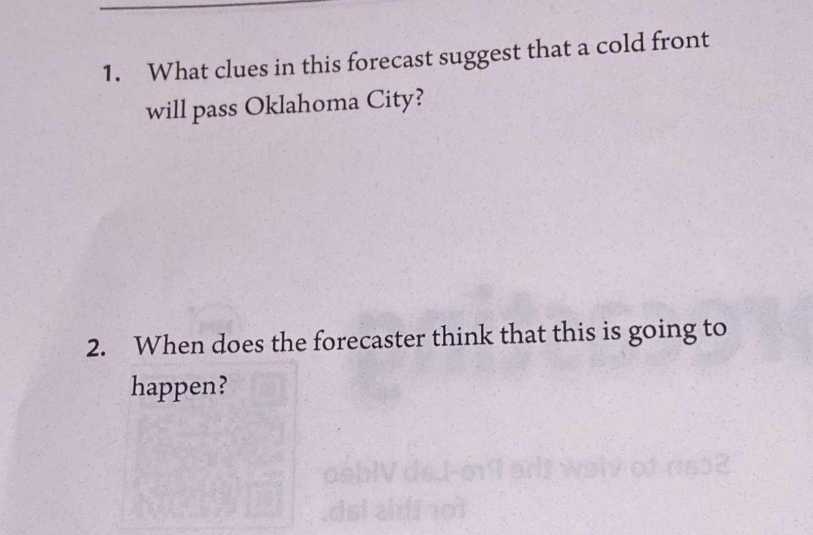 Solved What clues in this forecast suggest that a cold front | Chegg.com
