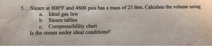 Solved 5. Steam at 800°F and 4800 psia has a mass of 25 lbm. | Chegg.com