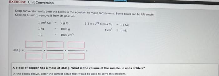 Solved EXERCISE Unit Conversion Drag conversion units onto | Chegg.com