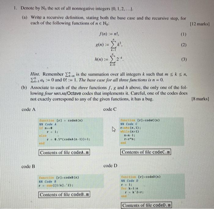 Solved 1. Denote by No the set of all nonnegative integers | Chegg.com