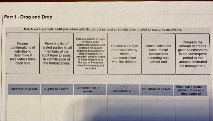 Solved Part 1 - Drag and Drop Match each example audit | Chegg.com