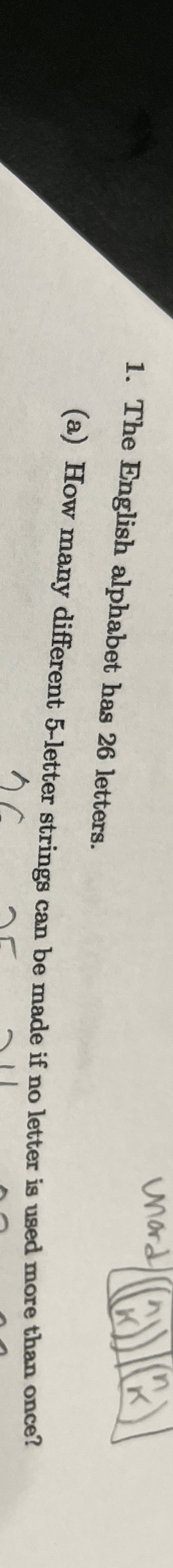 Solved The English alphabet has 26 ﻿letters.(a) ﻿How many | Chegg.com