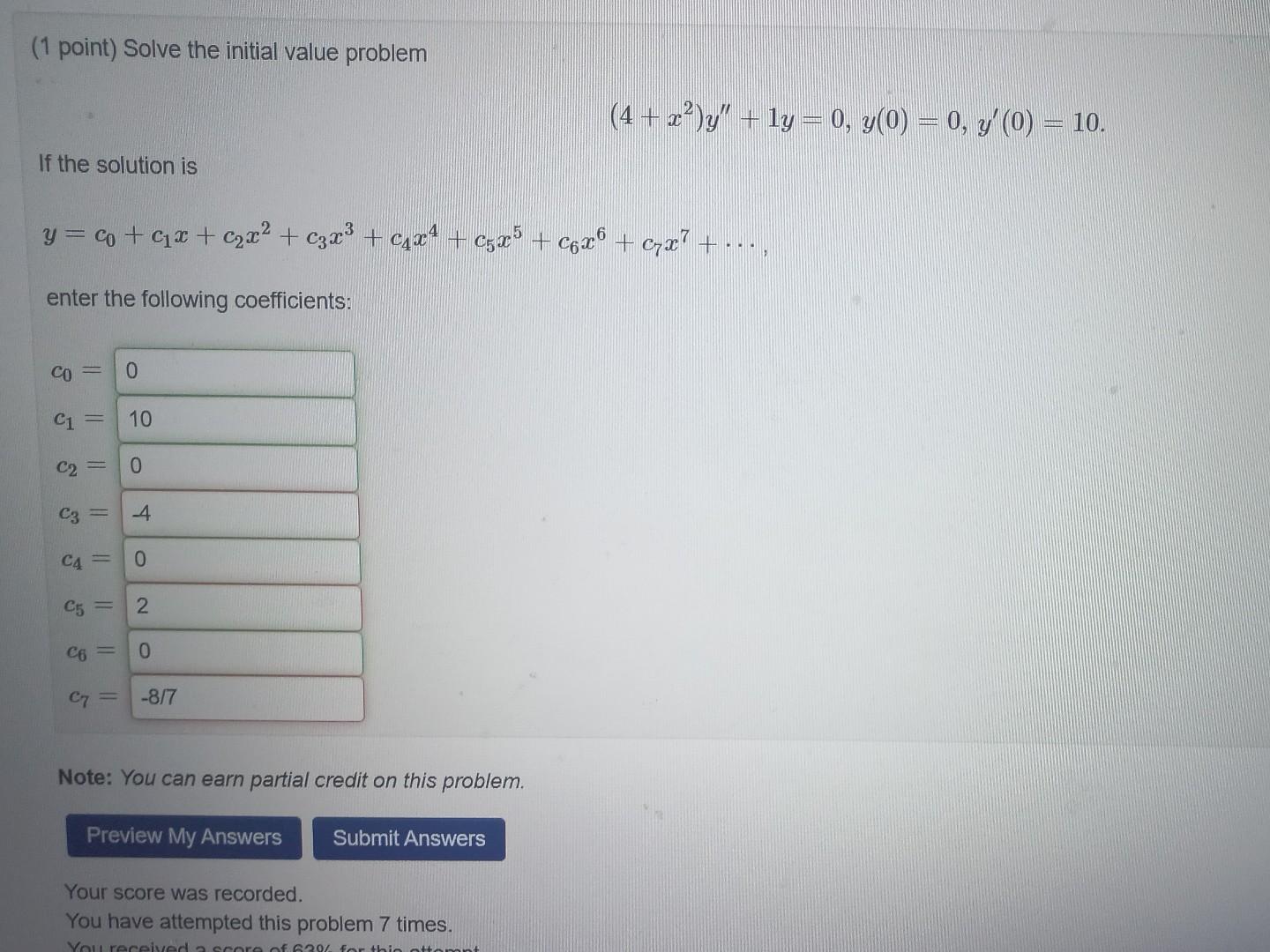 Solved (1 point) Solve the initial value problem | Chegg.com