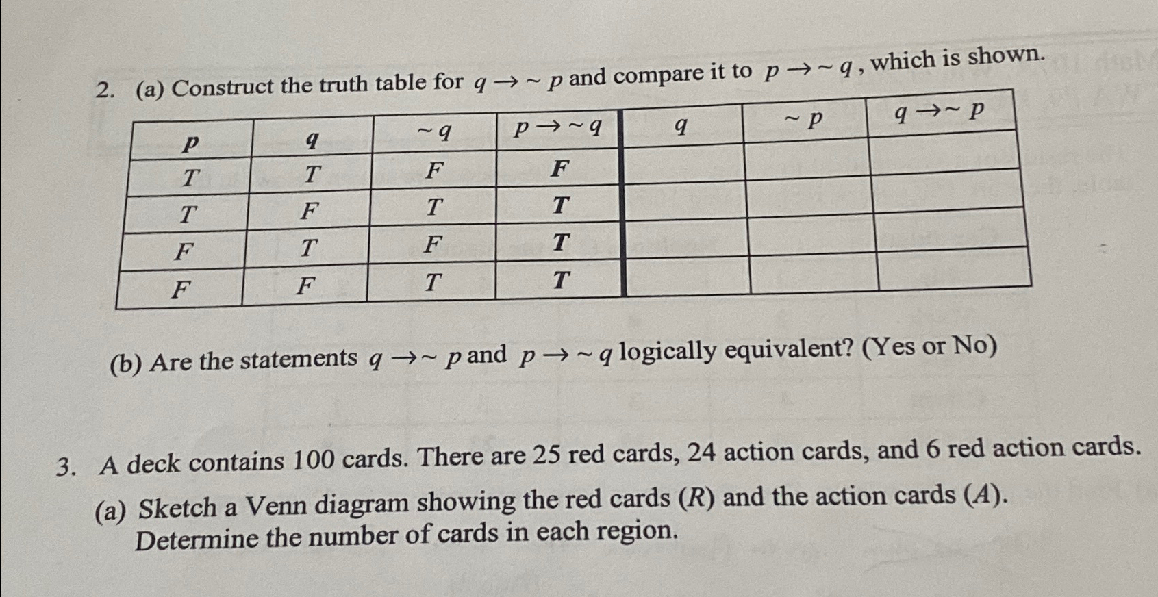 Solved (a) ﻿Construct the truth table for q→∼p ﻿and compare | Chegg.com