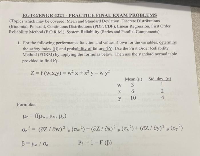 Solved EGTG/ENGR 4221 - PRACTICE FINAL EXAM PROBLEMS (Topics | Chegg.com