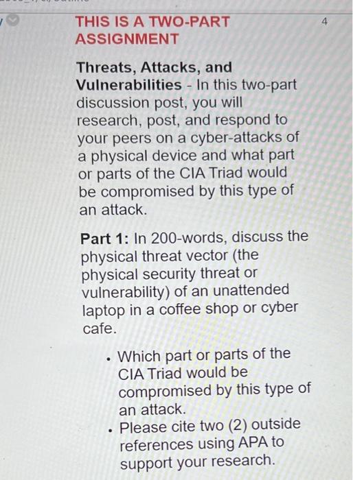 Solved THIS IS A TWO-PART ASSIGNMENT Threats, Attacks, and | Chegg.com
