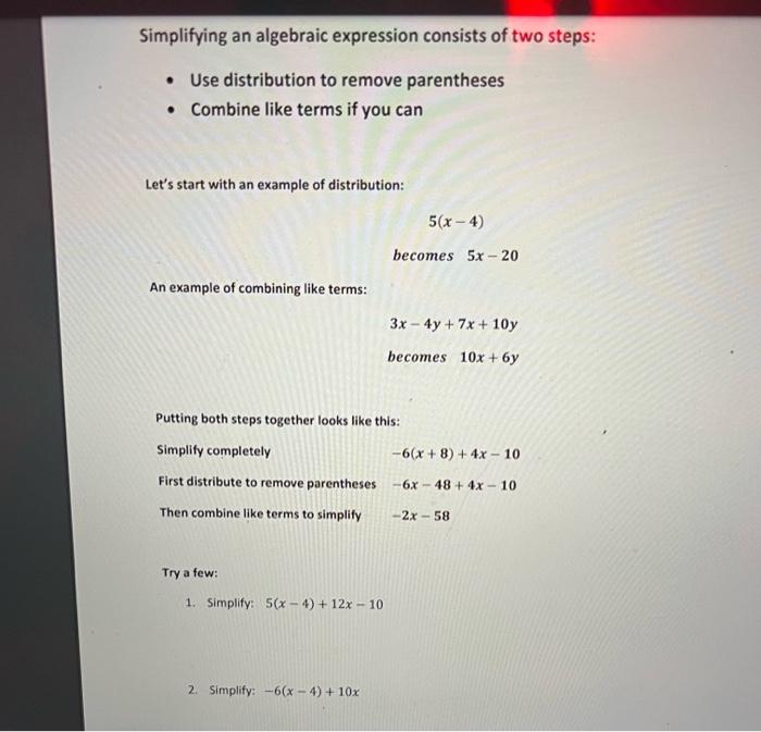 Solved Simplifying an algebraic expression consists of two | Chegg.com