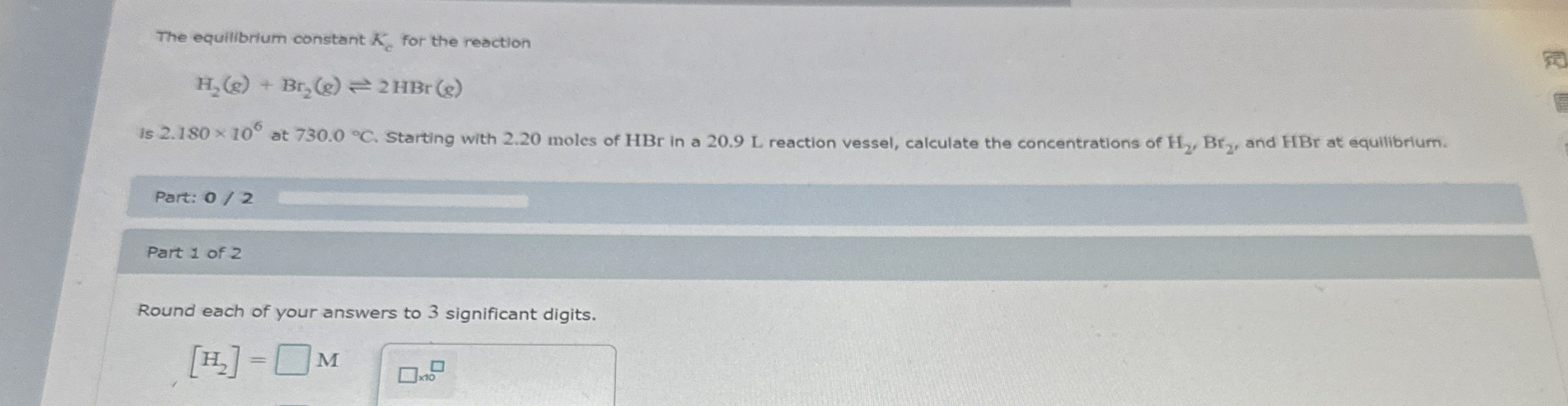 Solved The equilibrium constant Kc ﻿for the | Chegg.com