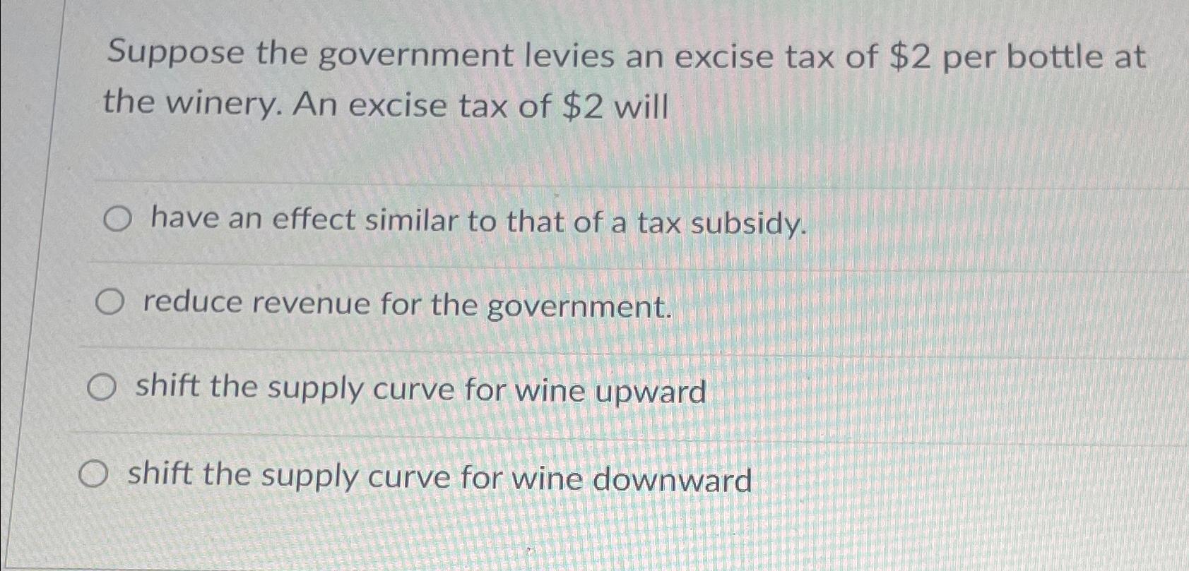 Solved Suppose the government levies an excise tax of $2 | Chegg.com