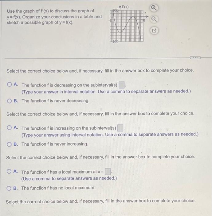 Solved Use the graph of f′(x) to discuss the graph of | Chegg.com