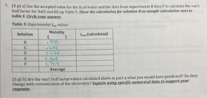 (5 p) a) Use the accepted value for the K1 of water | Chegg.com
