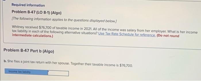 Solved Required information Problem 8-47 (LO 8-1) (Algo) | Chegg.com
