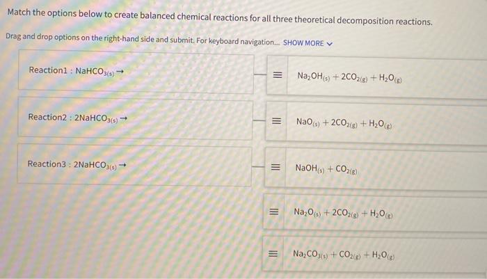Solved Match the options below to create balanced chemical | Chegg.com