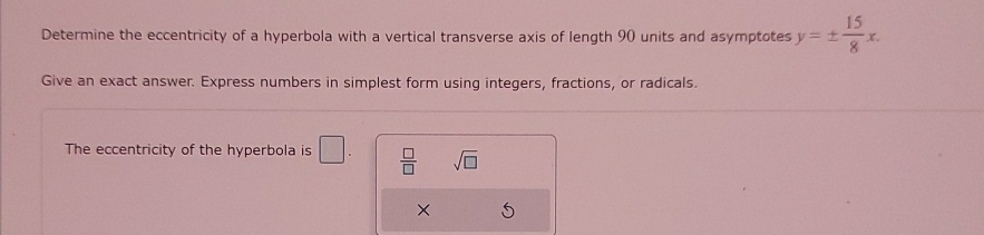 Determine The Eccentricity Of A Hyperbola With A