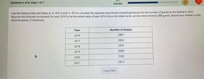 Solved Use the Festival data set below, α=0.4, and β=0.3 to | Chegg.com