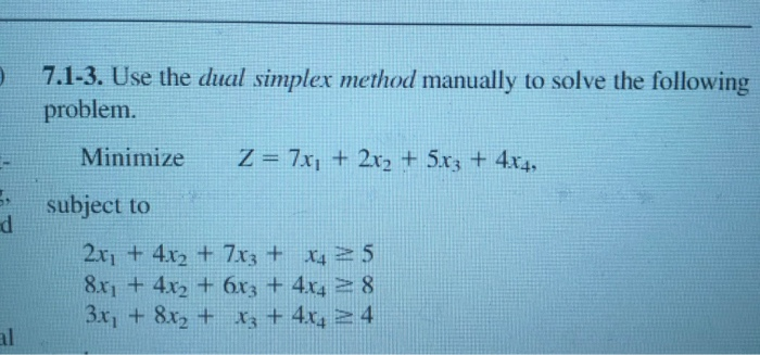 Solved 7.1-3. Use the dual simplex method manually to solve | Chegg.com