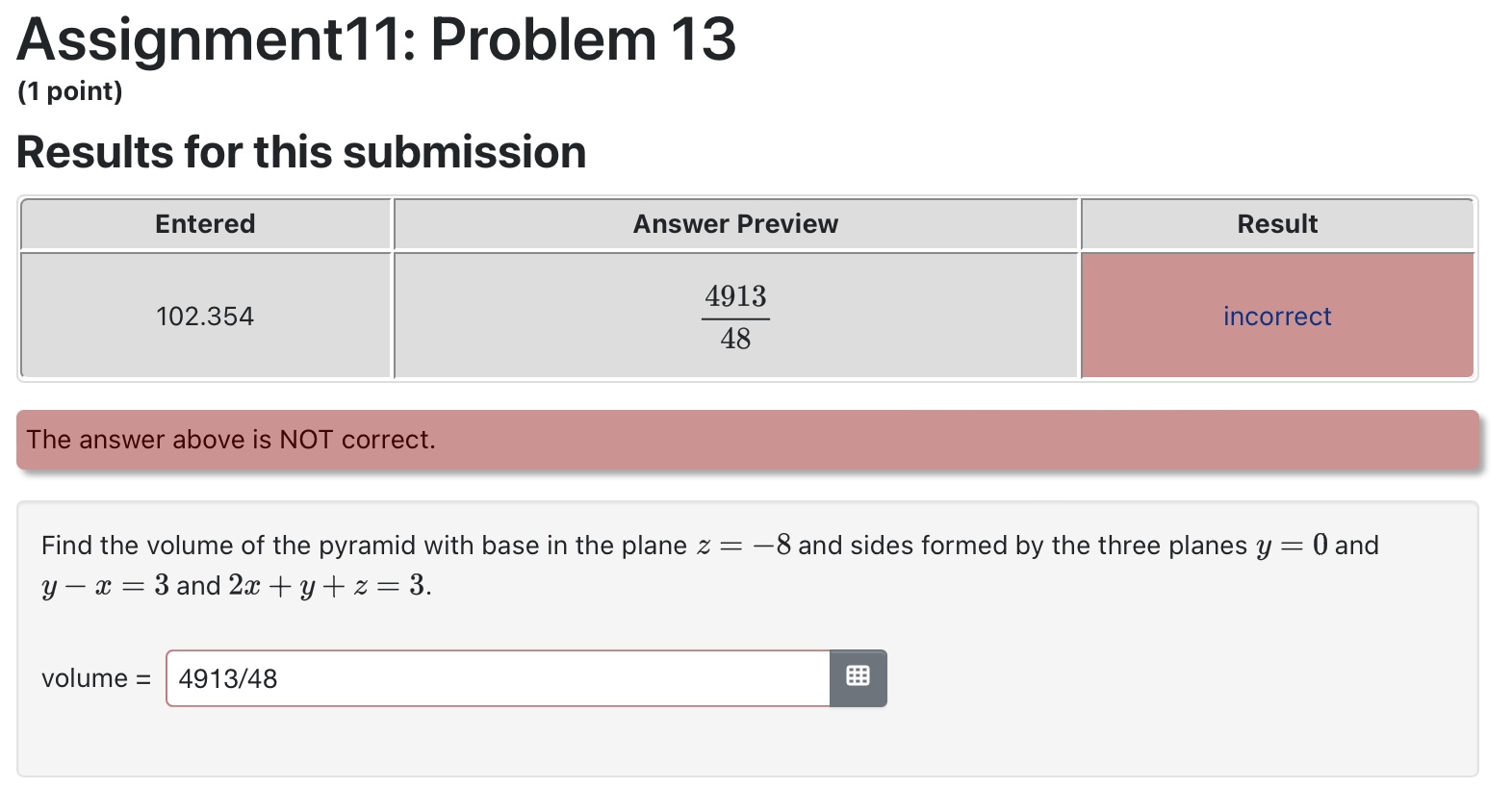 Solved Assignment11: Problem 13(1 ﻿point)Results for this | Chegg.com