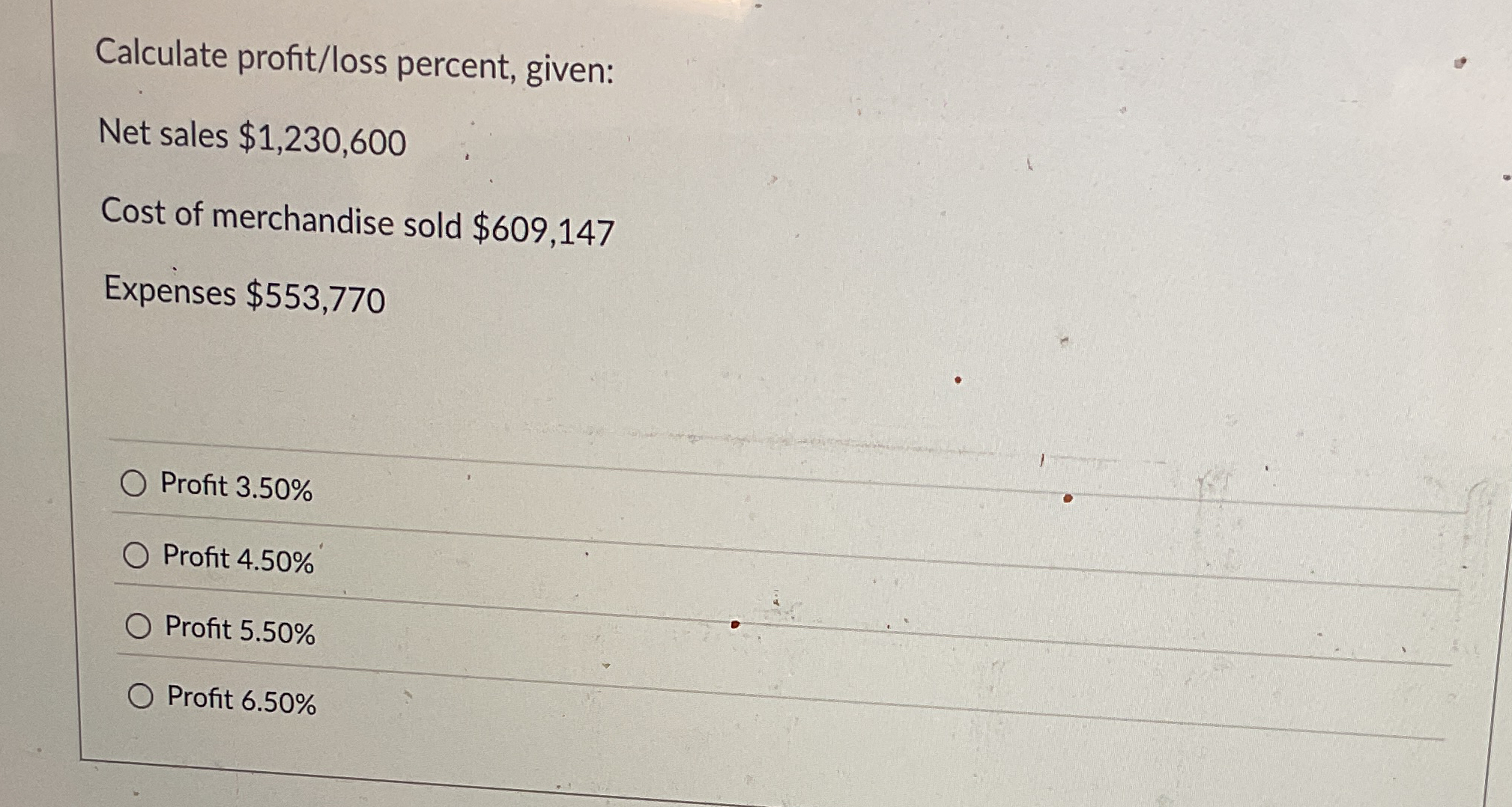 Calculate profit/loss percent, given:Net sales | Chegg.com
