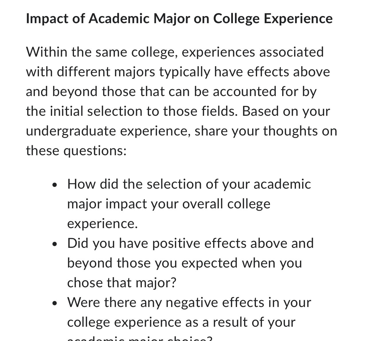 Solved Impact of Academic Major on College ExperienceWithin | Chegg.com