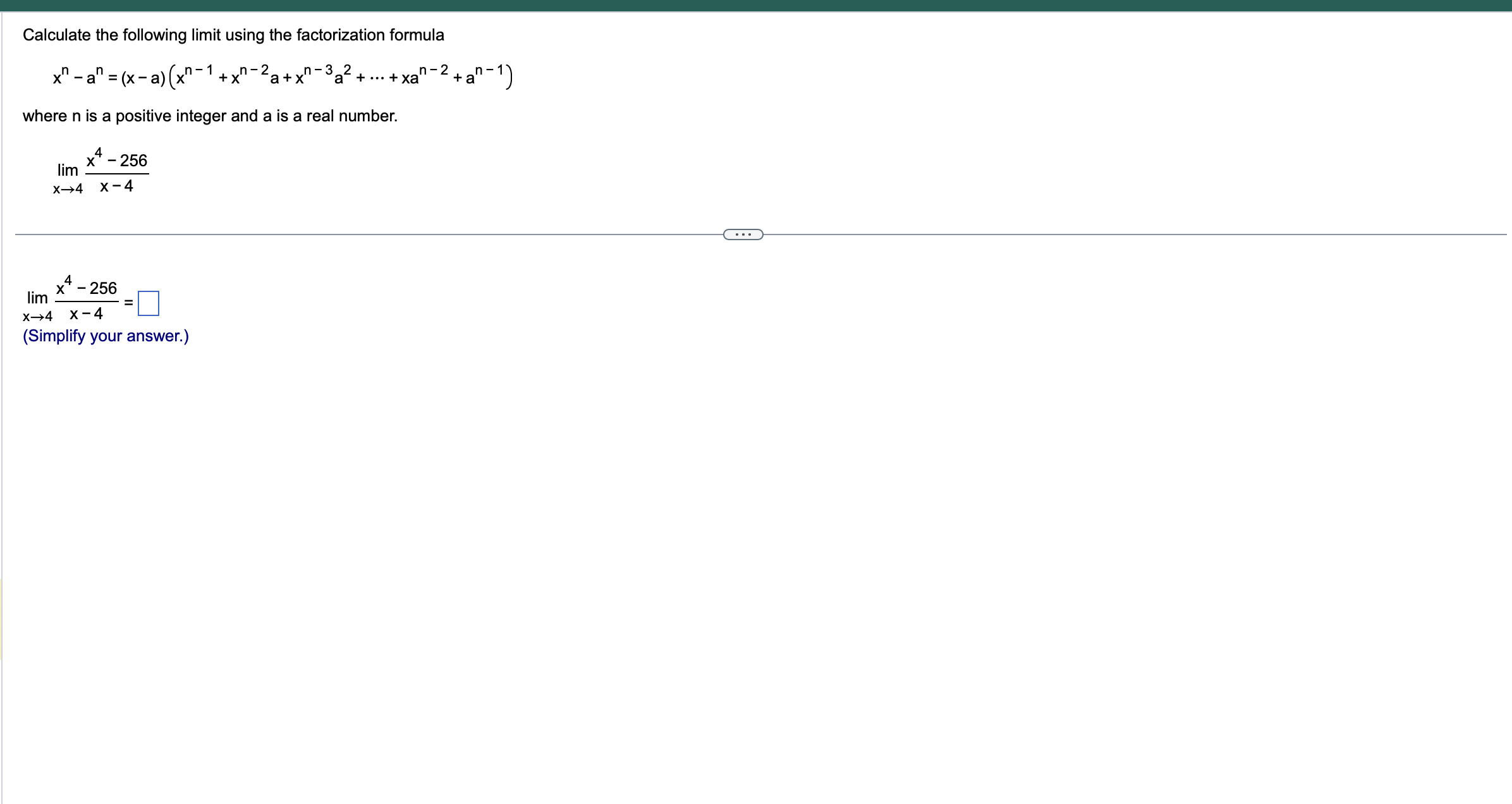 Solved Calculate The Following Limit Using The Factorization 