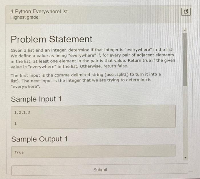Solved 4-Python-Everywhere List Highest grade: Problem | Chegg.com