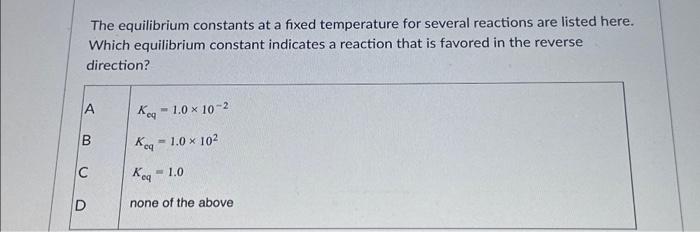 Solved The equilibrium constants at a fixed temperature for | Chegg.com