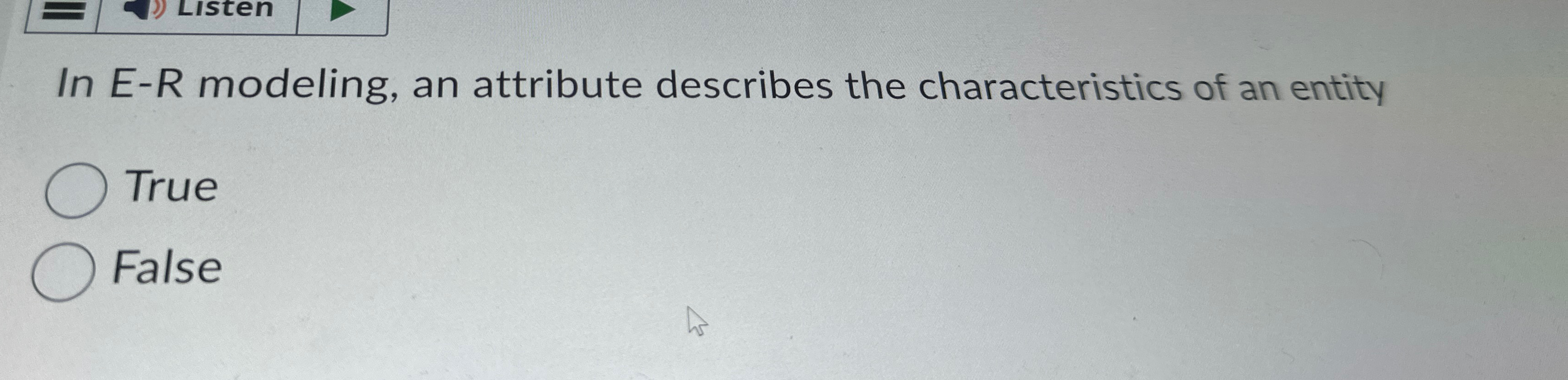 Solved In E-R ﻿modeling, an attribute describes the | Chegg.com