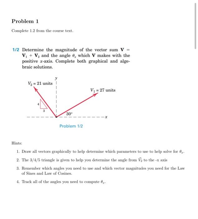 Solved 1/2 Determine the magnitude of the vector sum V= | Chegg.com