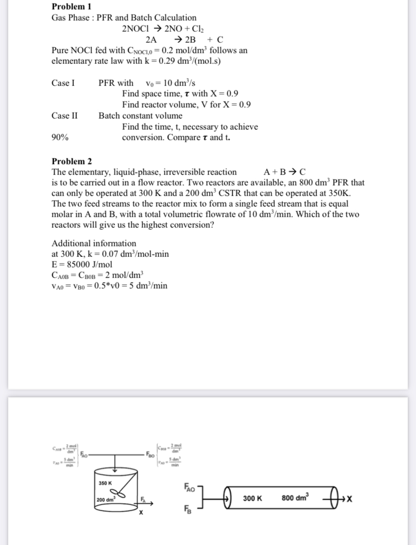 Solved Problem 1Gas Phase : PFR and Batch | Chegg.com