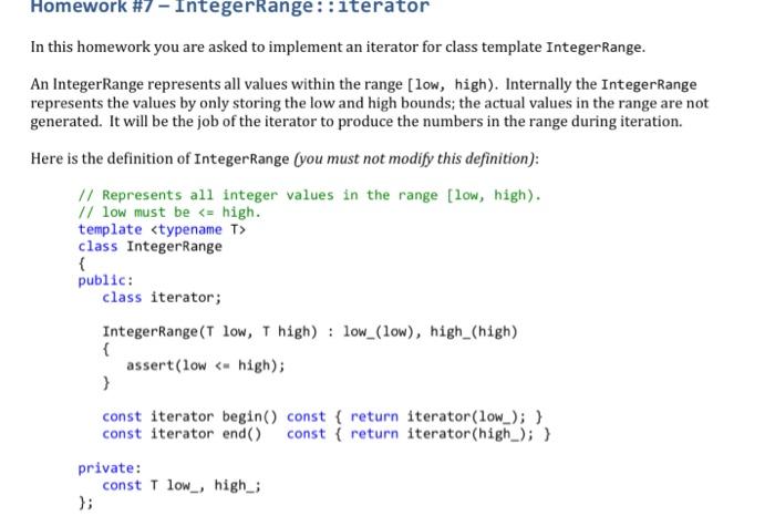 Solved Homework #7 - IntegerRange::iterator In this homework | Chegg.com