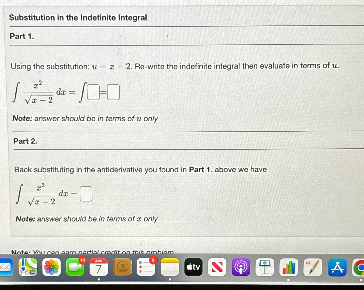 Solved Substitution in the Indefinite IntegralPart 1.Using | Chegg.com