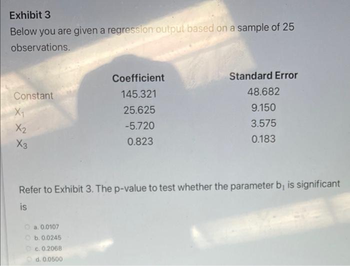 Solved Exhibit 3 Below you are given a regression output | Chegg.com