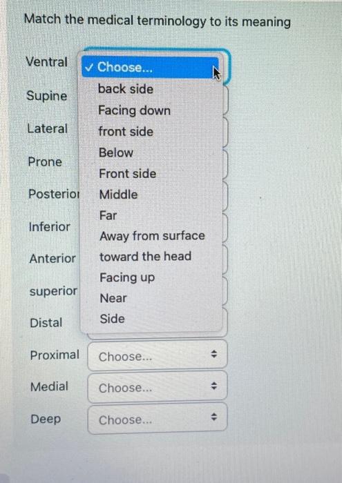 Solved Match the medical terminology to its meaning Ven Sup | Chegg.com