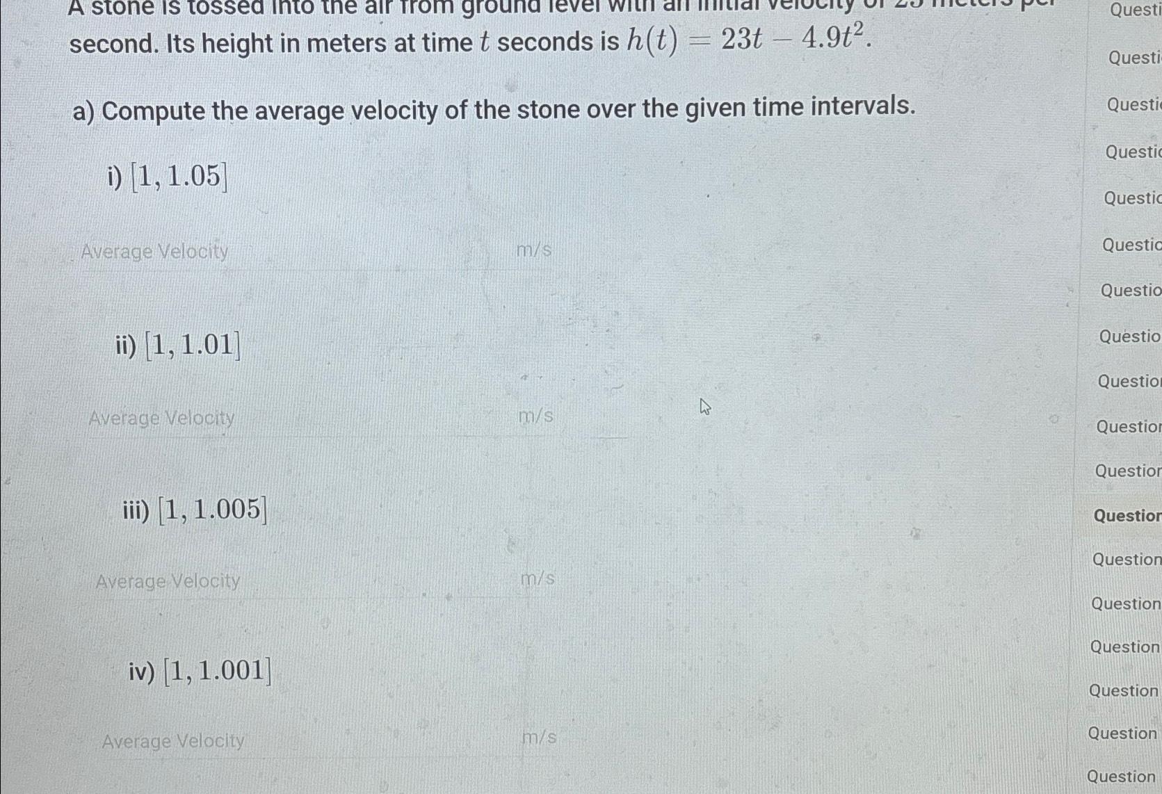 Solved second. Its height in meters at time t ﻿seconds is | Chegg.com