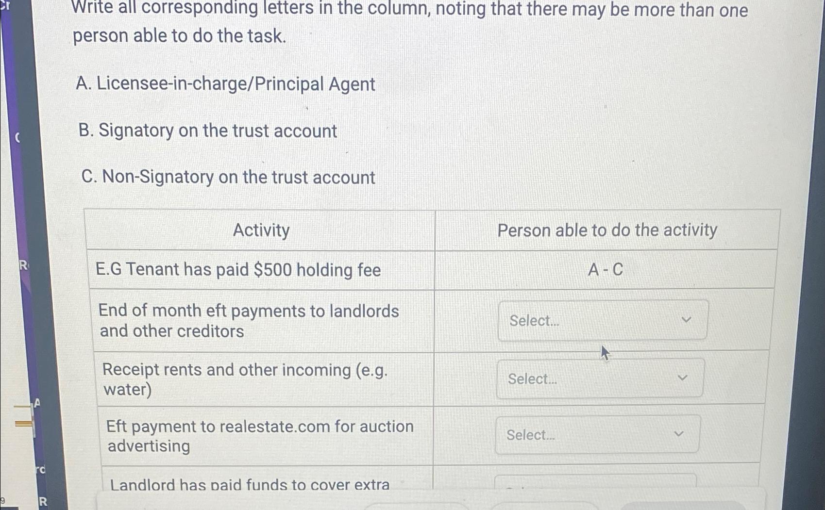 Solved Write all corresponding letters in the column, noting | Chegg.com