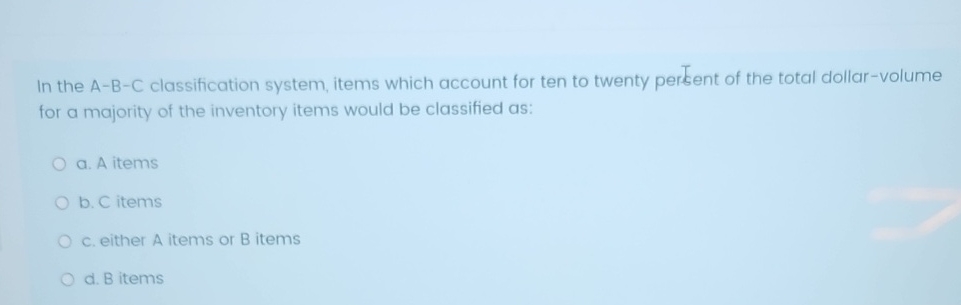 Solved In the A-B-C classification system, items which | Chegg.com