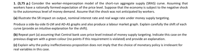 Solved 1. (3,75 p.) Consider the worker-misperception model | Chegg.com