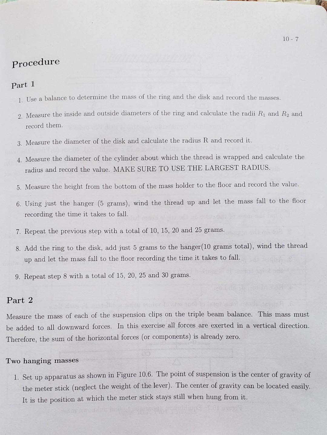 Lab 10 Moment of Inertia for Disk and Ring and | Chegg.com